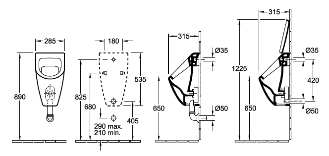 Villeroy & Boch Subway Pisuar 28,5x53,5x31,5 cm, biały Weiss Alpin ...