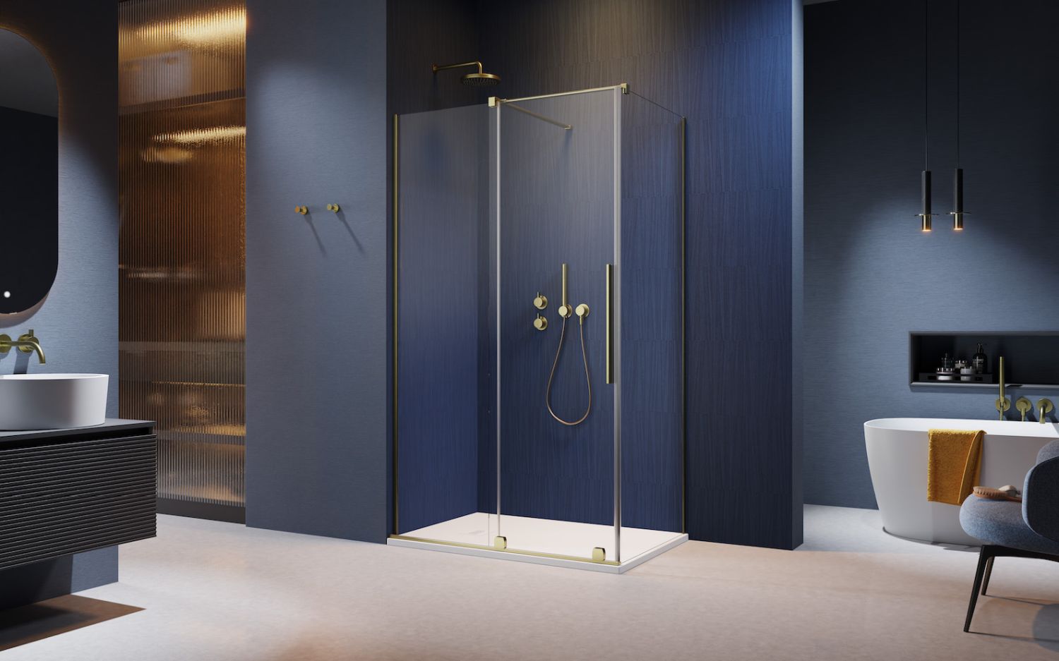 Złote detale w łazience – zobacz najpiękniejsze złote parawany i kabiny prysznicowe Radaway ...